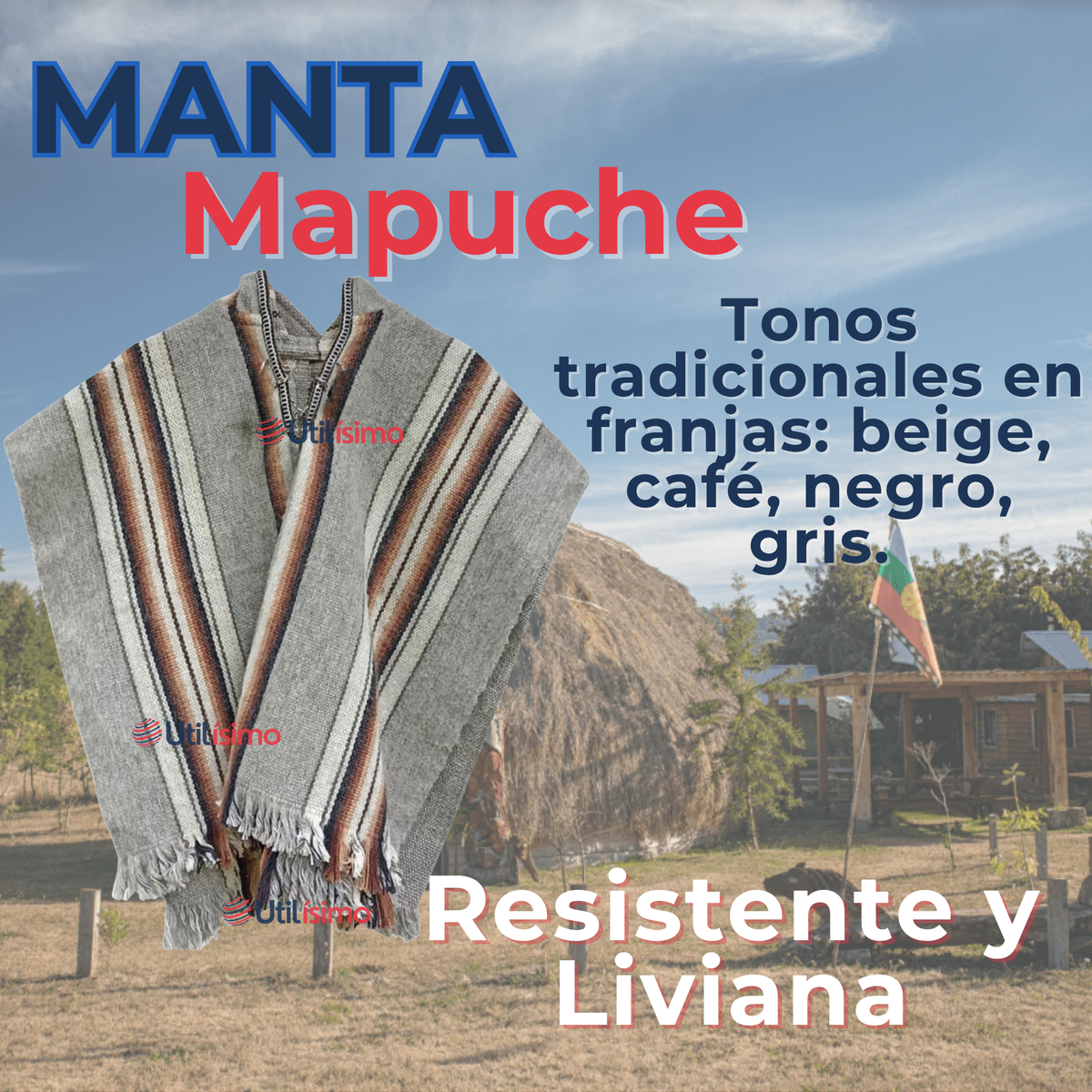 Poncho Manta Mapuche LANA GRUESO 114x56cm Fiestas Patrias – Utilísimo Chile