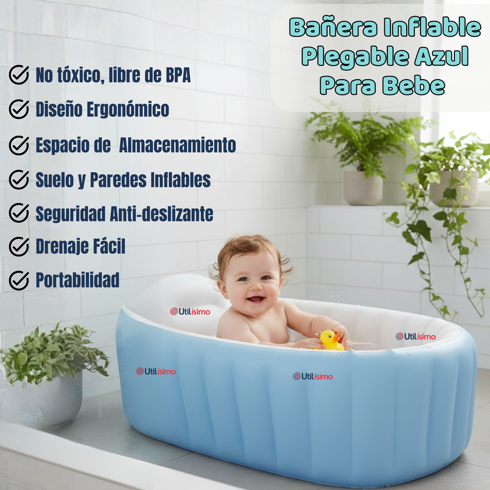 Bañera Inflable Plegable Portátil Para Bebés Con Bomba Aire Niño Azul – Utilísimo Chile