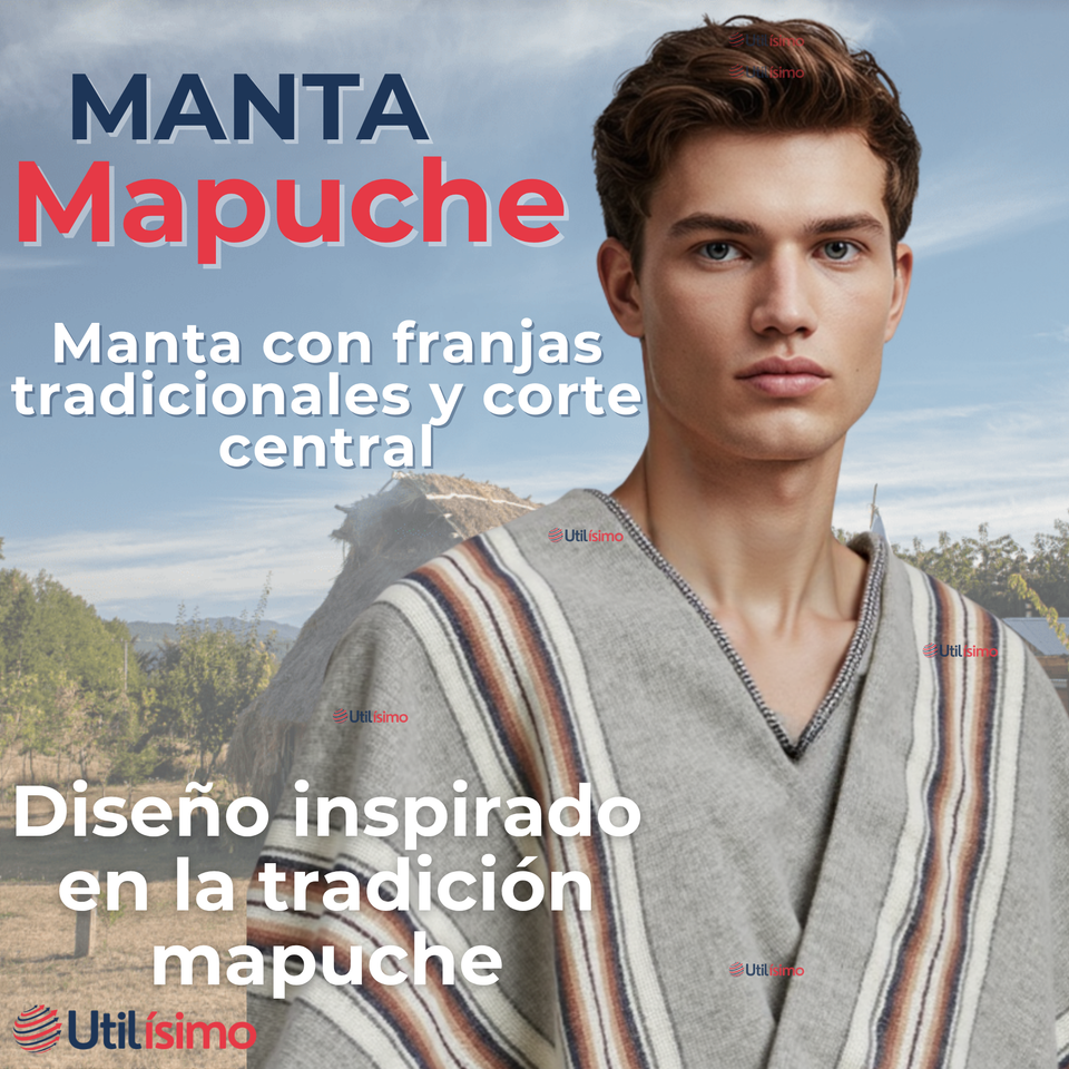 Set Poncho Manta Mapuche LANA GRUESO 120x80CM +TRARILONCO CINTILLO MAP ...