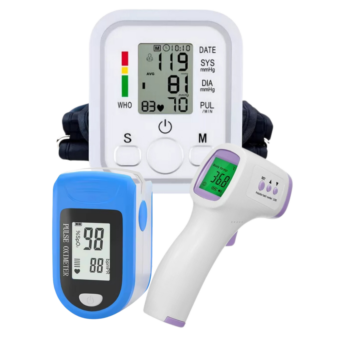 Kit Saturometro De Dedo + Tensiometro Digital + Termometro De Frente ...